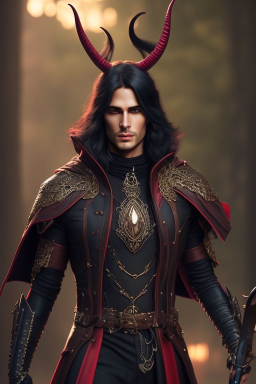 speedy-finch694: Male tiefling warlock. Red skin, black long hair ...