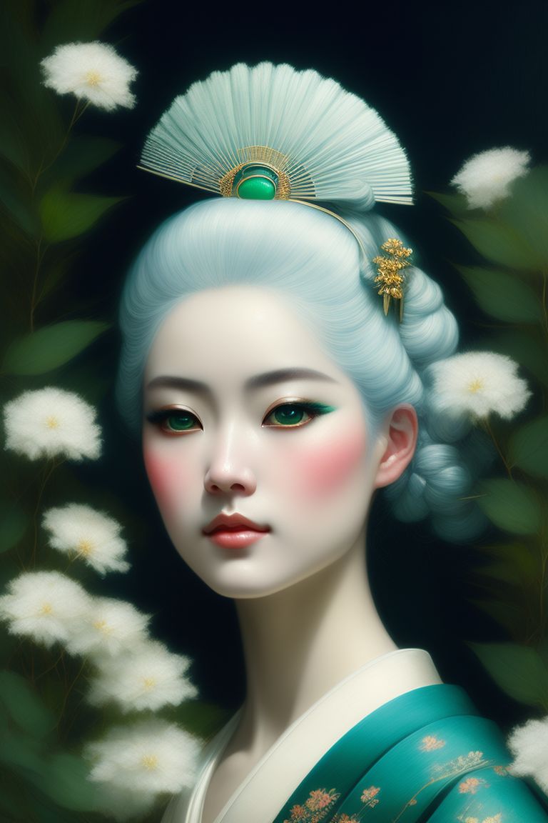 worldly-crow60: a beauty geisha, costumes in shades of green, natural ...