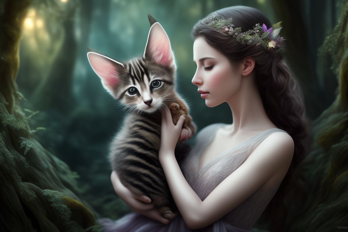 black-fox535: Fairie holding a kitten, hyper realistic, in a fairy tale ...