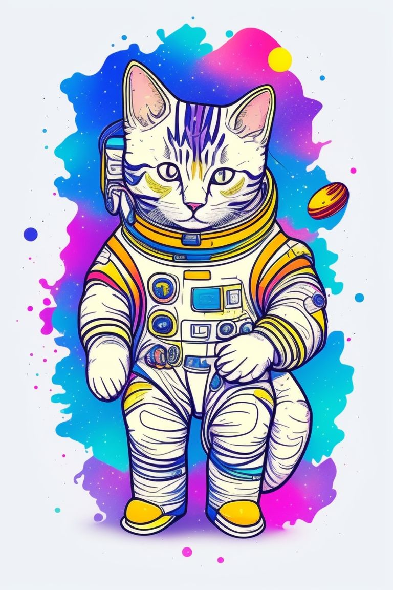 giving-mouse381: A cat in a space suit, vibrant colors -shirt, vibrant ...