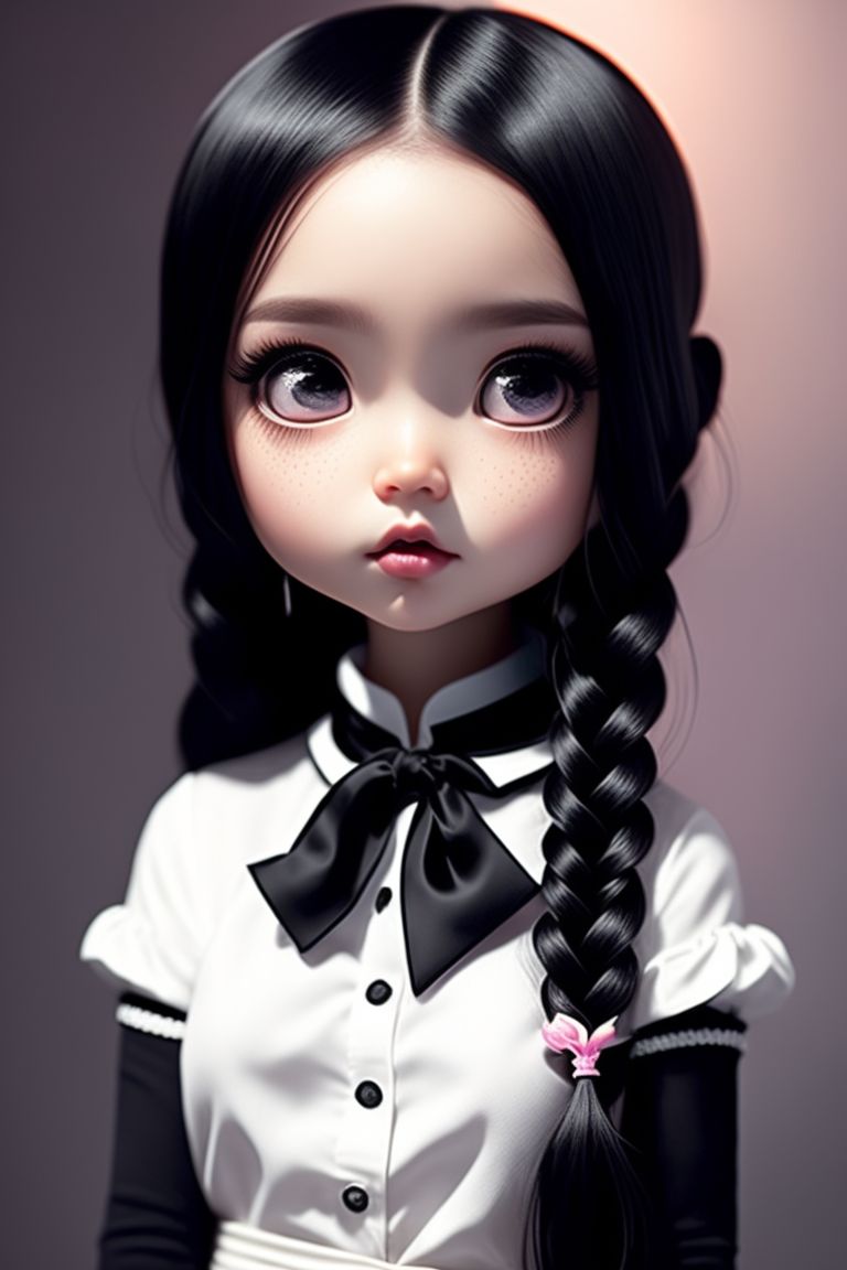 KT1973: a full body portrait of baby wednesday addams, black eyes ...