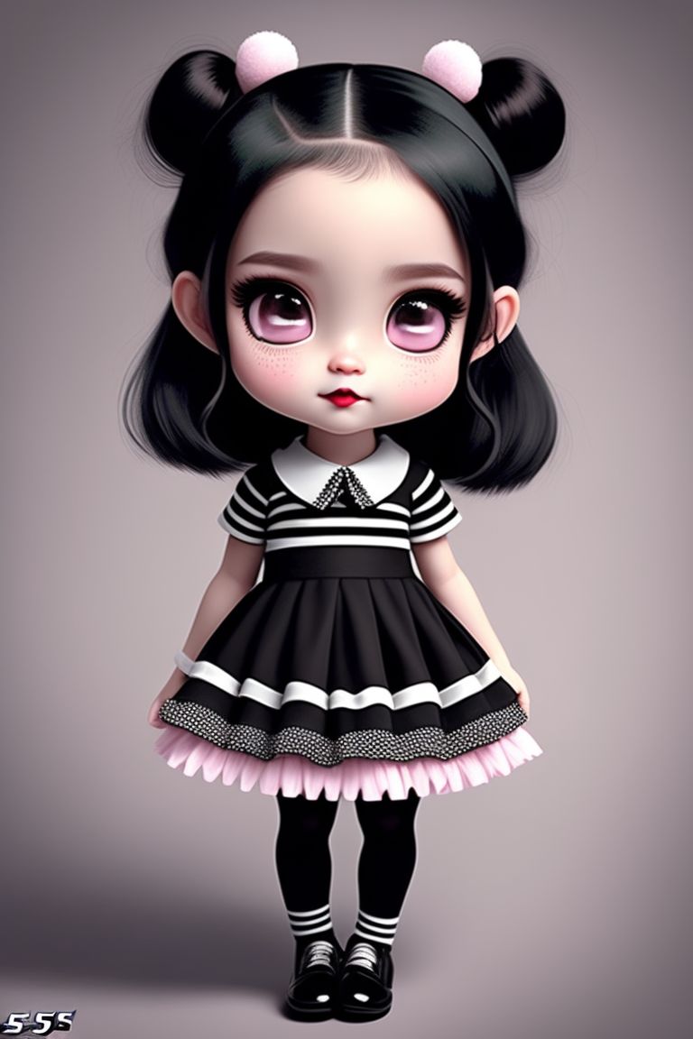 KT1973: a full body portrait of baby wednesday addams, black eyes ...