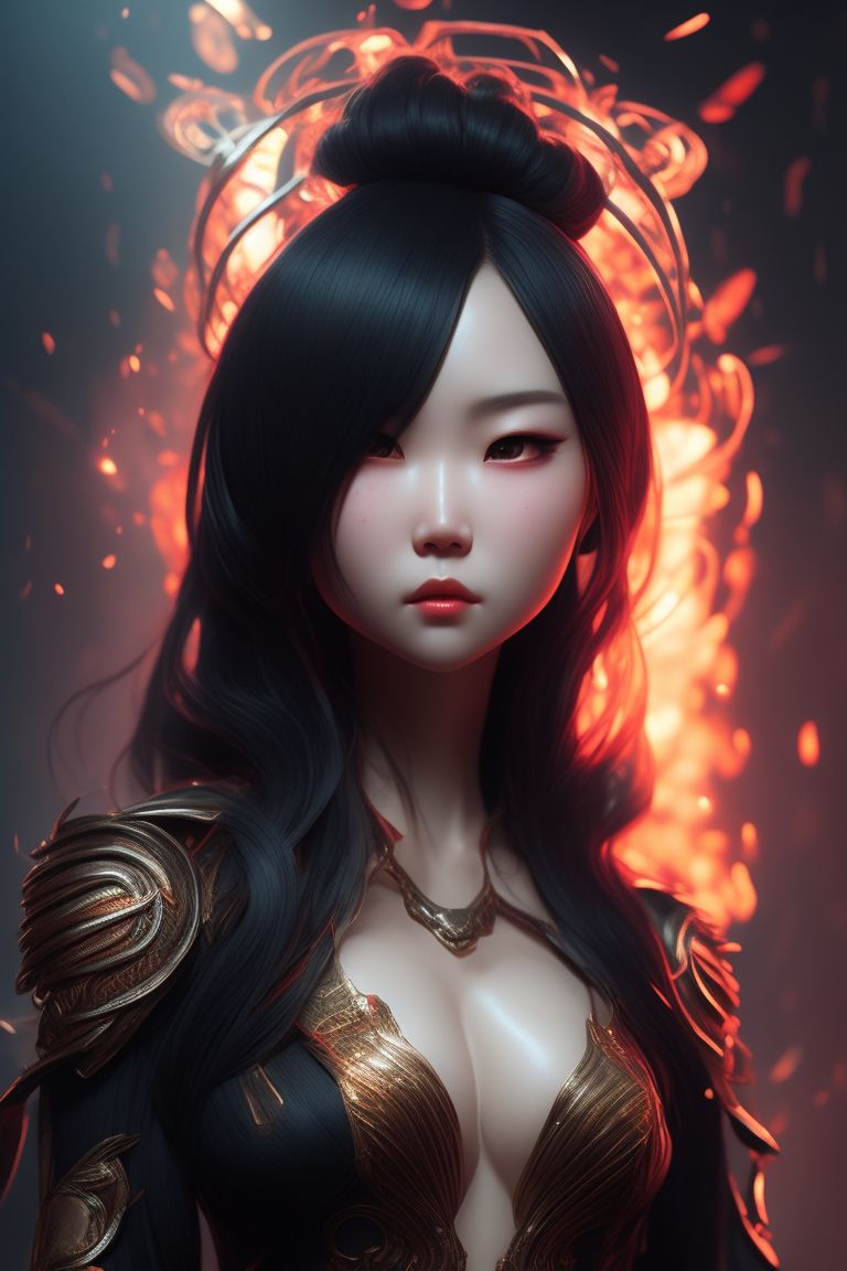 smart-donkey354: full body fire warlock that looks like Jessie Mei Li with three arms, her skin ...