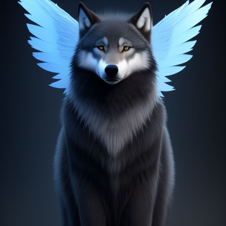Black And Blue Wolf With Wings