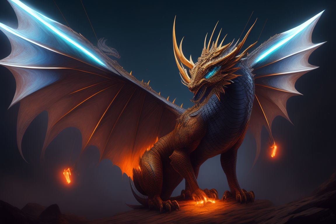 Merematrix: welsh dragon roaring, two large wings, long tail, luminous ...