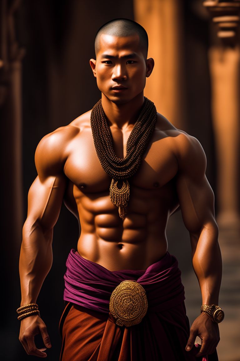 aimods: muscular men monk in temple