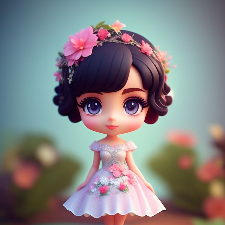 Hannalux: Woman, in floral dress, romantic vibes, cute, nendoroid ...