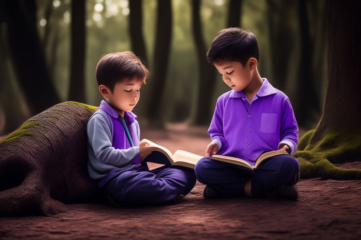 recent-mole280: a boy studying a purple magic book sitting on the ...