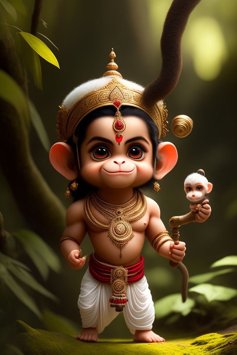 oval-raven944: Hindu God Hanuman with monkey face, wearing pure white ...