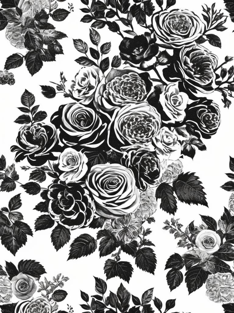 partial-pony696: Mixed flower bouquets, no color, black ink, white ...