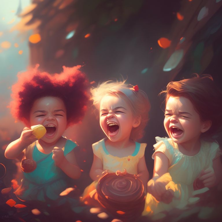 unknown-worm515: Cartoon style, three children one child laughing on ...