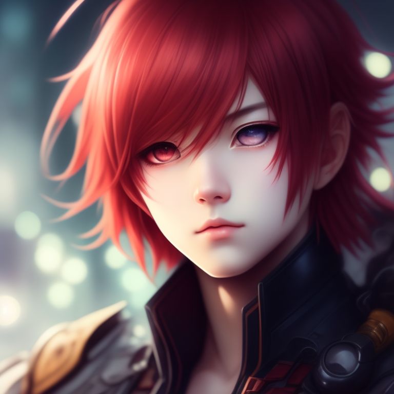 baggy-locust310: cute anime boy with red hair, blue eyes and wolf ears