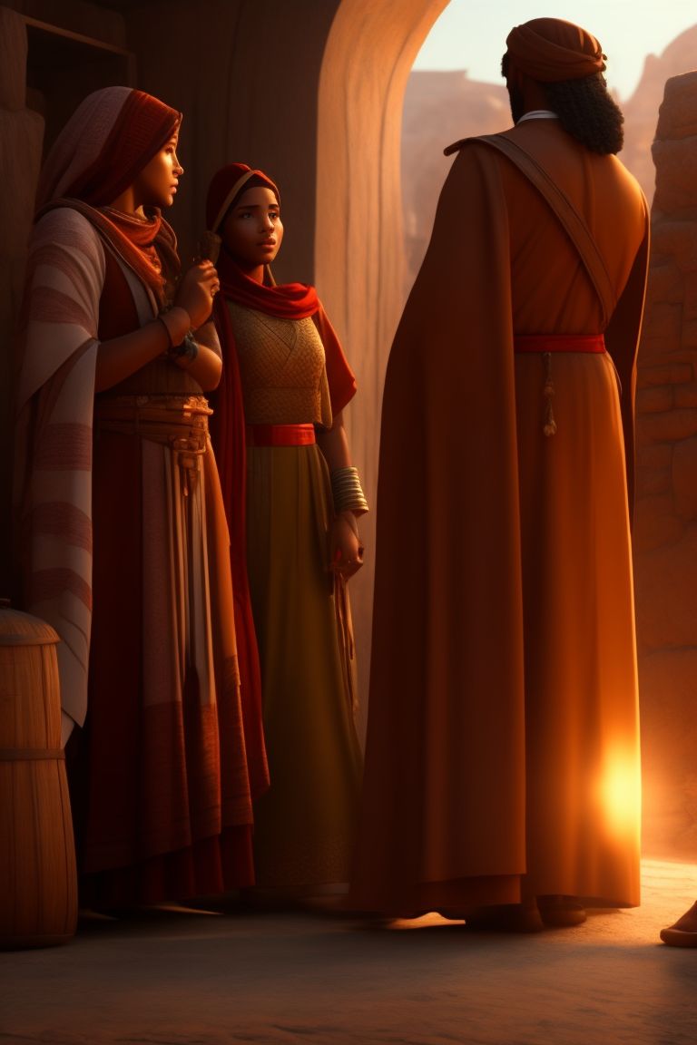 AmigoJC: Create an image of Rahab talking to the Israelite spies, with ...