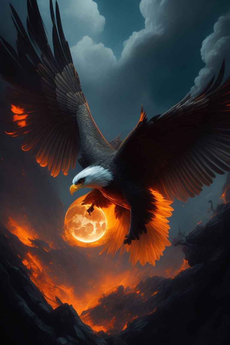 417HZ: artistic photography of a eagle surrounded by fire, hyper ...