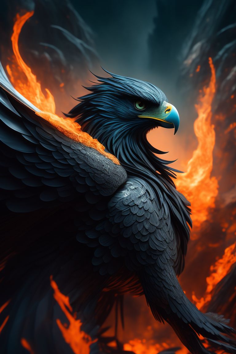 417HZ: artistic photography of a eagle surrounded by fire, hyper ...