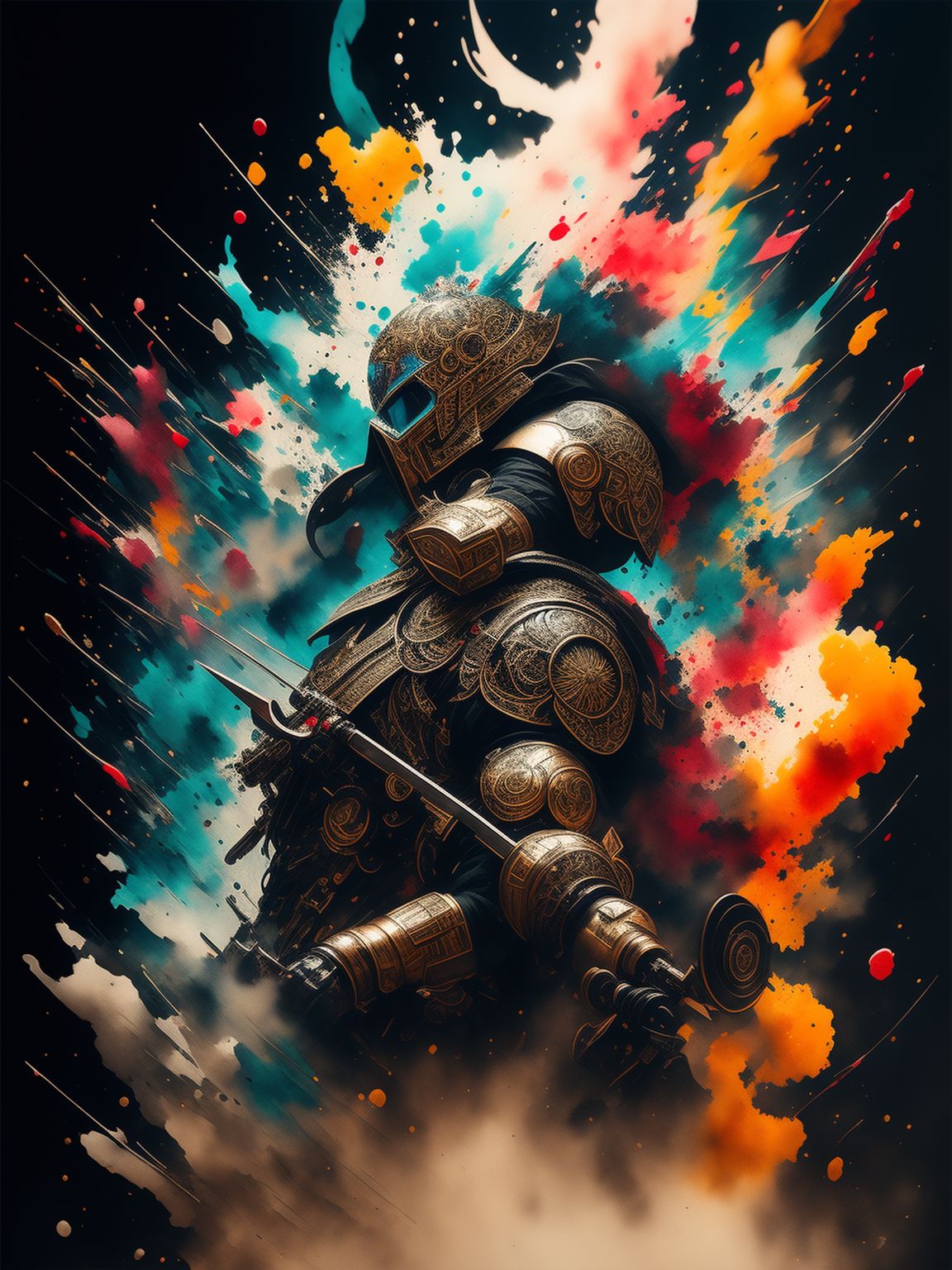 dnb: Mexican man (((full body)))(((full shot))), symmitry, Watercolor, Ink, Ink splatter ...