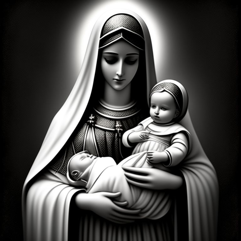Mother Mary With Baby Jesus Black And White