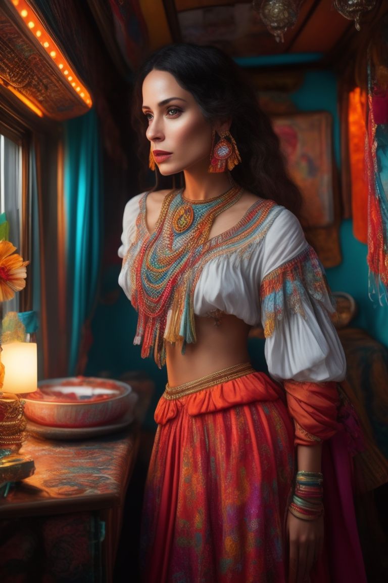 impure-deer189: A woman portraying a gypsy who has adorned herself in a ...