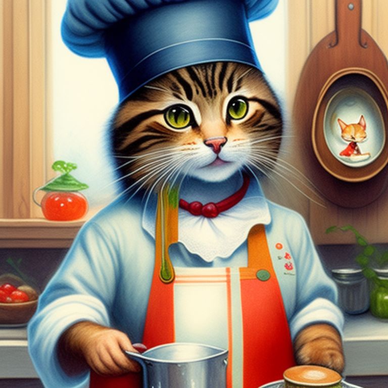 impure-deer189: In the kitchen there is a feline creature adorned with ...