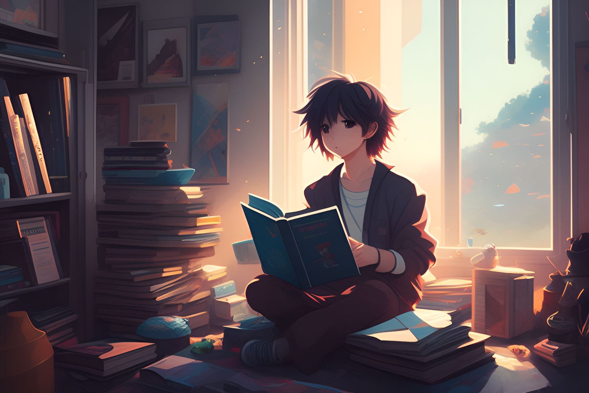 Anime Boy Reading A Book