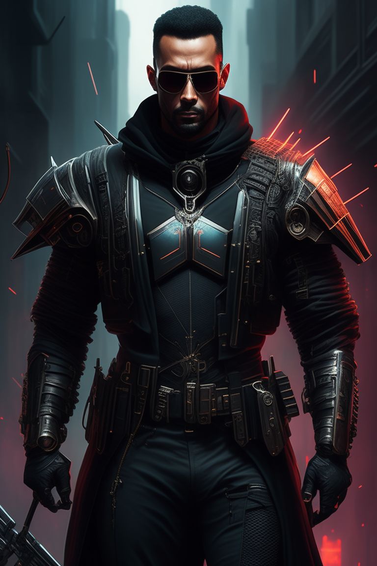 noxious-eel715: full body man facing camera with cyberpunk armor under ...