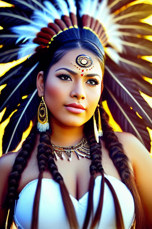 Dramidia: side profile, showing back, voluptuous Native American woman in tribal outfit, War ...