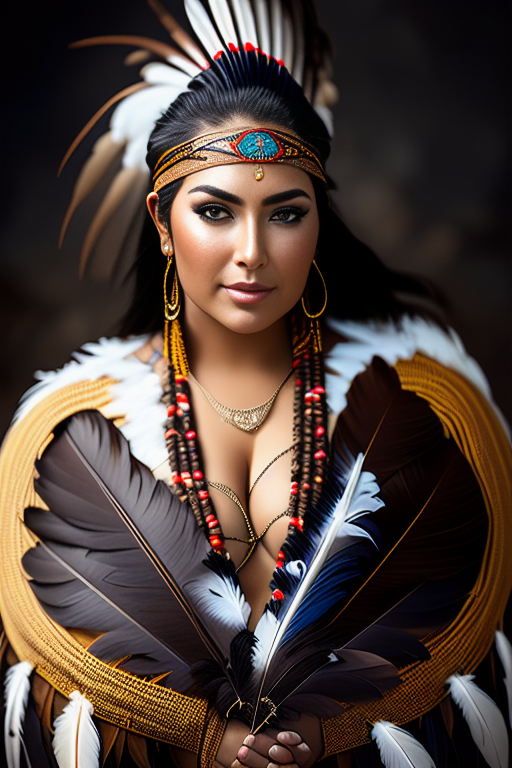 Dramidia: side profile, showing back, voluptuous Native American woman in tribal outfit, War ...