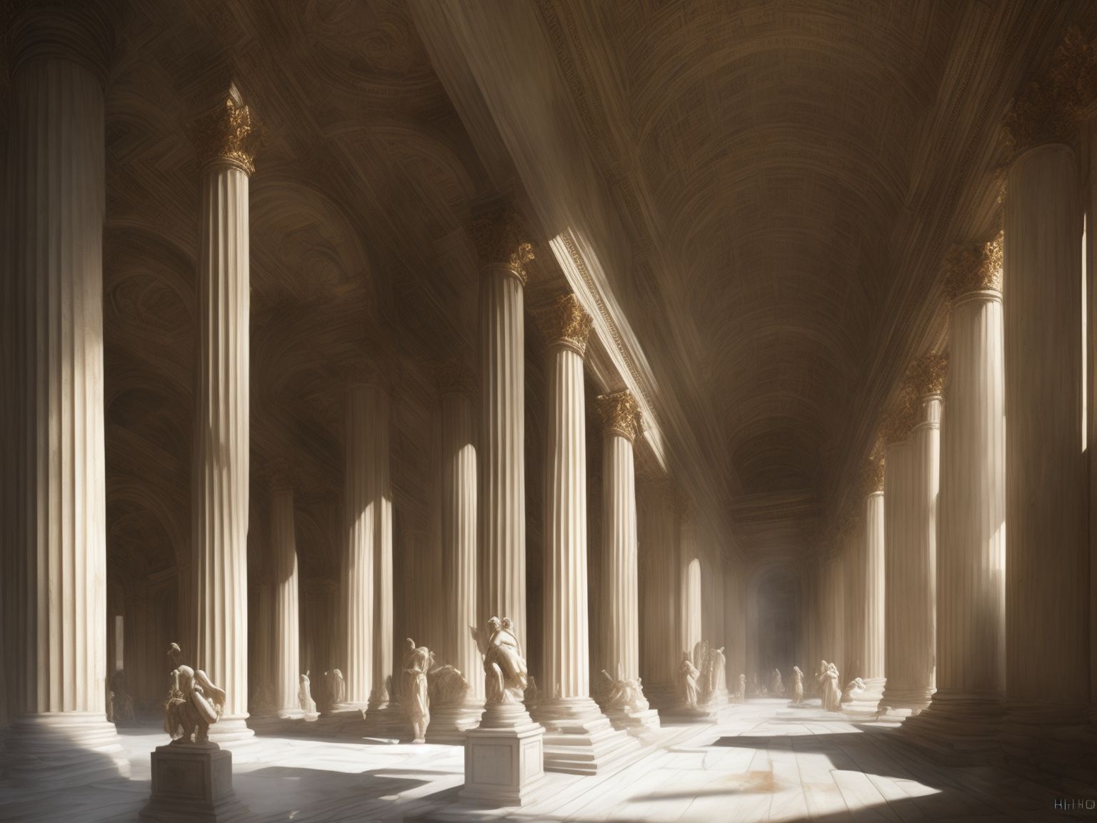 Hursty: ancient greek interior, arches, huge marble building supported ...