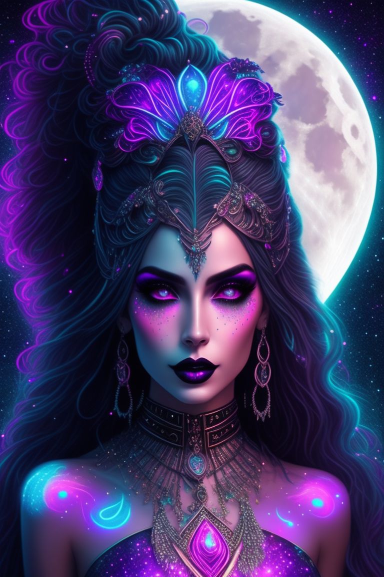 dead-manatee675: beautiful moon goddess, glow neon, glitter, gothic ...