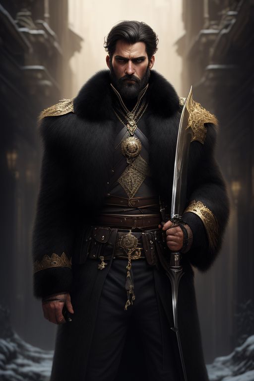 portly-monkey58: caucasian strong Nobel with black fur coat and pistol ...