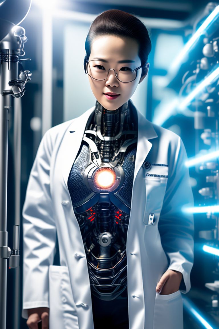 Dramidia: Bionic torso in a lab coat, Body positive Asian researcher ...