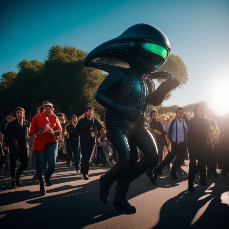 People Running From Alien