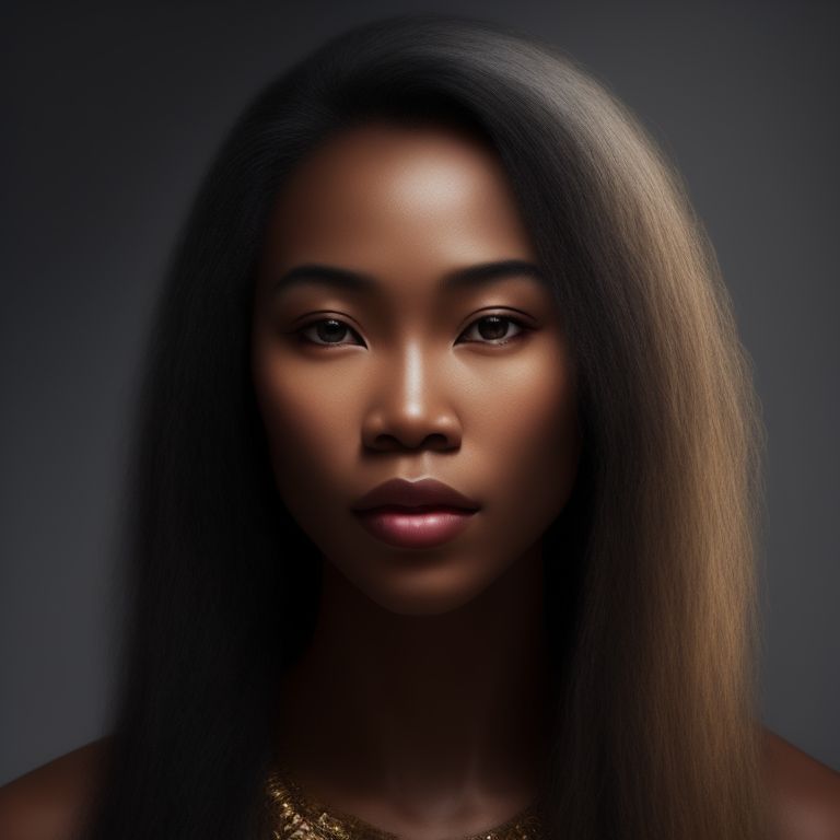 fickle-gaur78: Hyper-realistic portrait of a Blasian woman. Her long ...