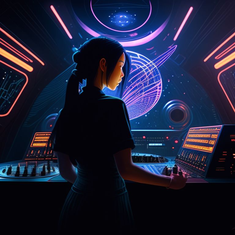 bad-corgi394: portrait of a beautiful dj goddess in front of neurofunk ...
