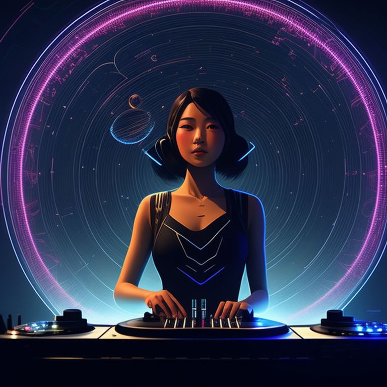 bad-corgi394: portrait of a beautiful dj goddess in front of neurofunk ...