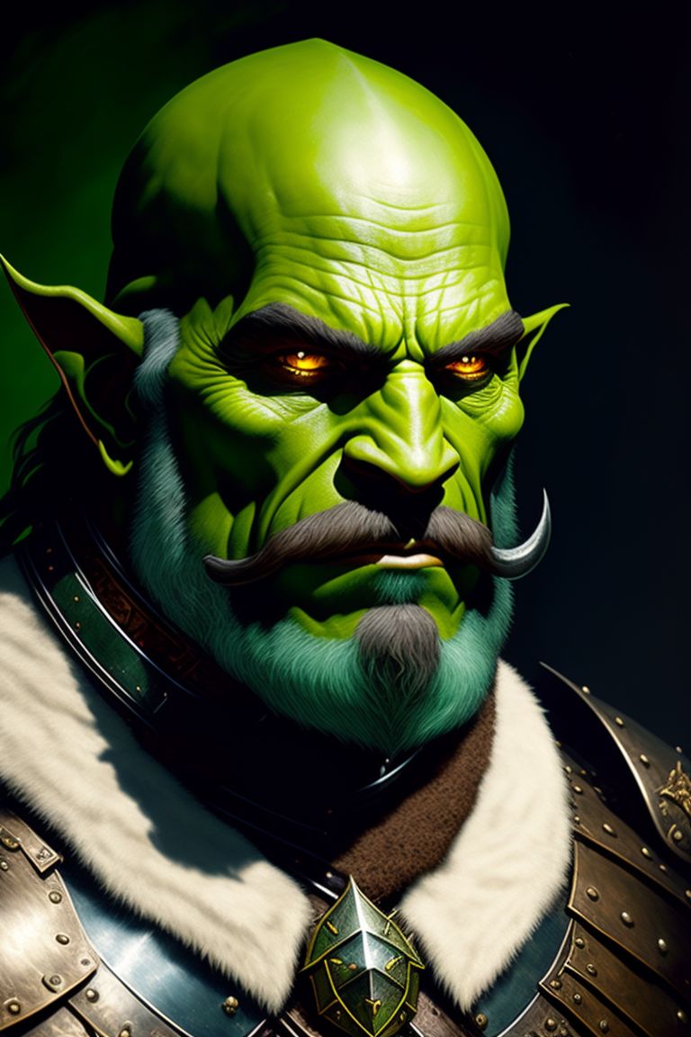 canine-elk159: a green orc with one eye, brown beard and moustache ...