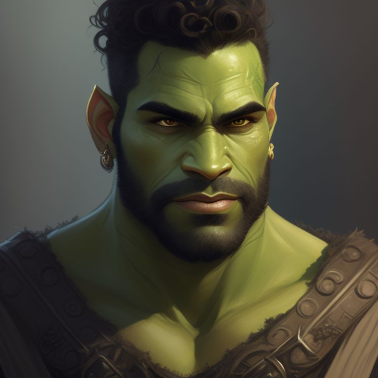 Flat Cheetah393 Young Adult Half Orc Male Light Scruffy Beard Green