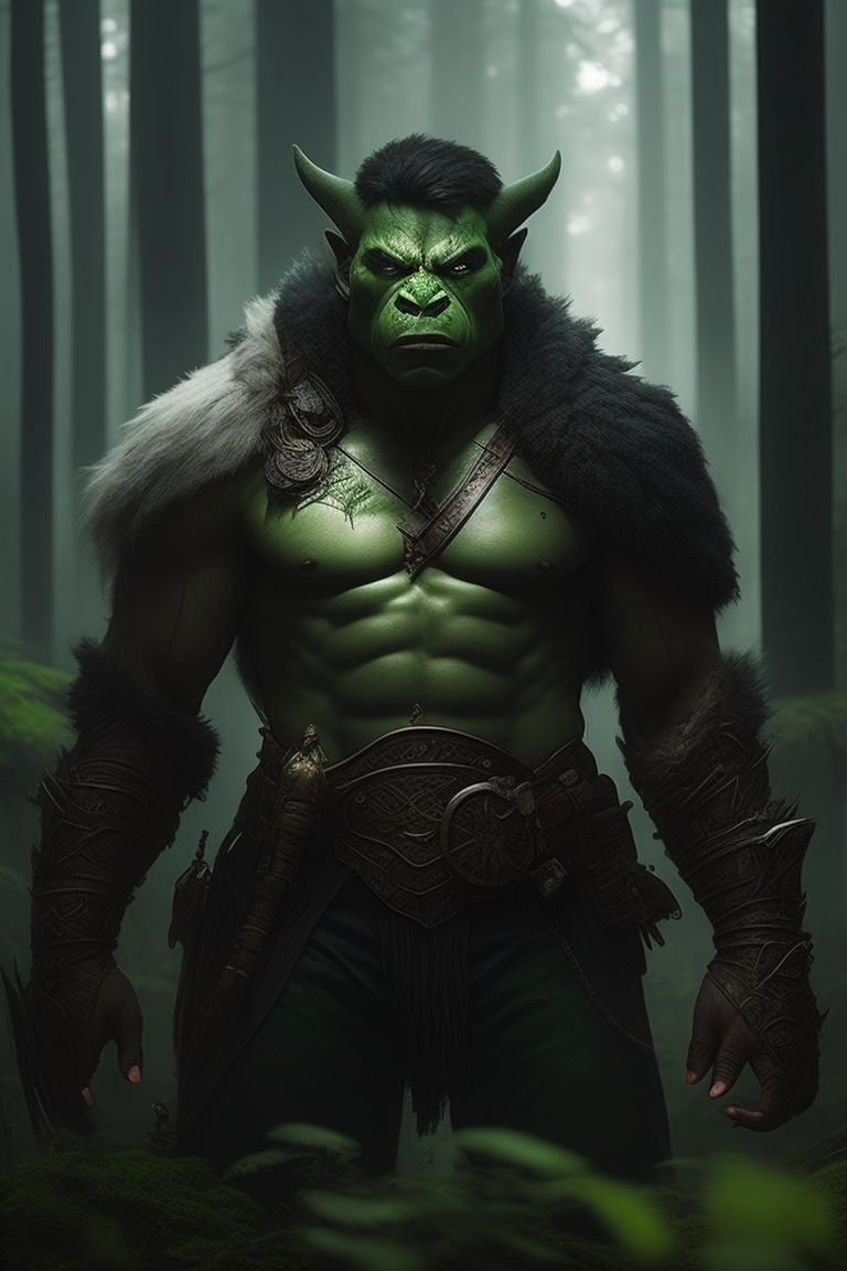 Dilok: 1 boy, 20yo, orc warrior, standing in forest.