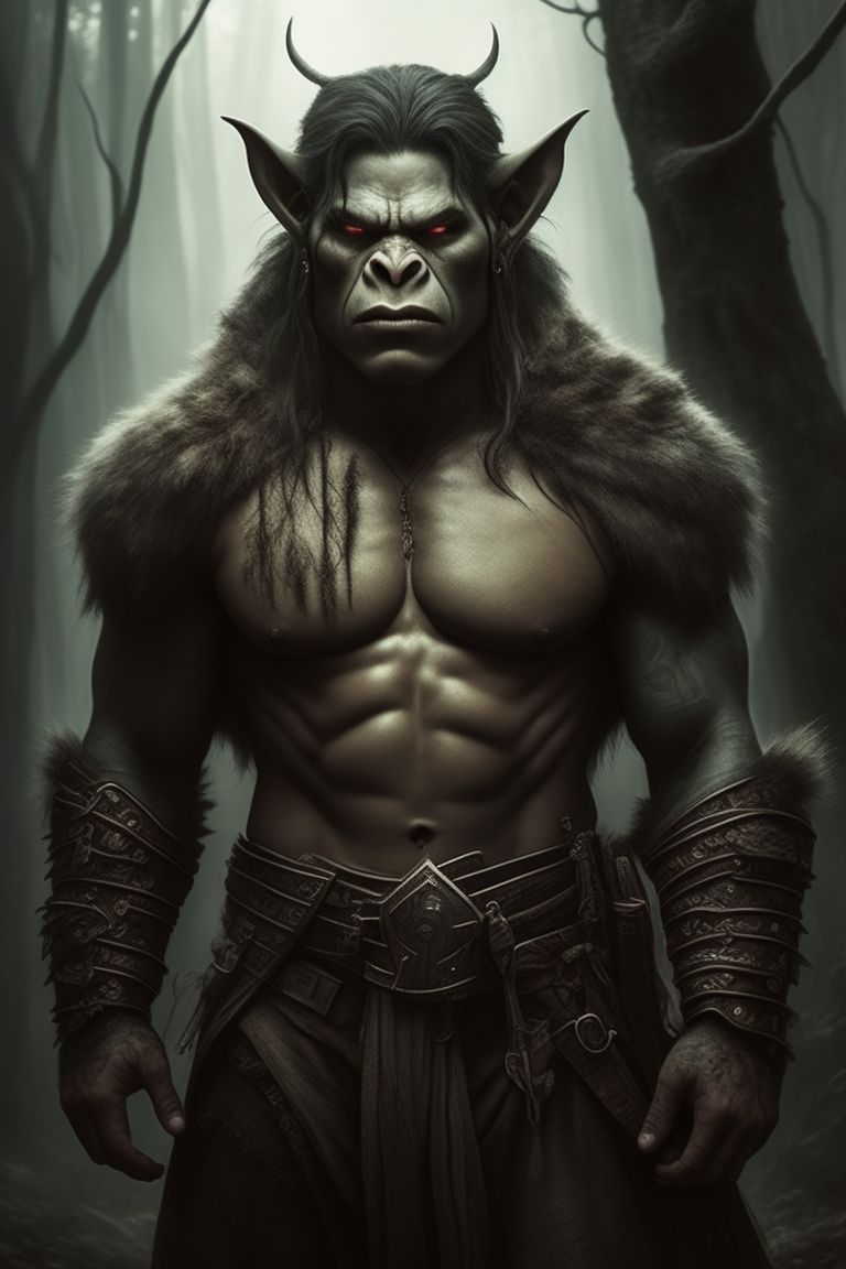 Dilok: 1 boy, 20yo, orc warrior, standing in forest.