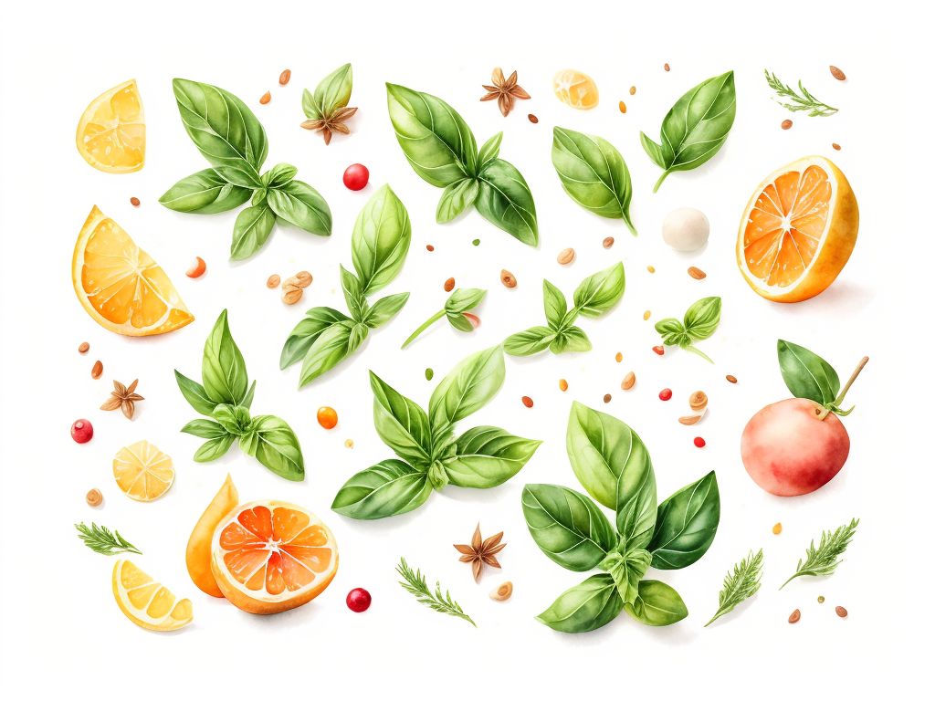 hasty-sheep682: watercolor food basil, realistic, detail