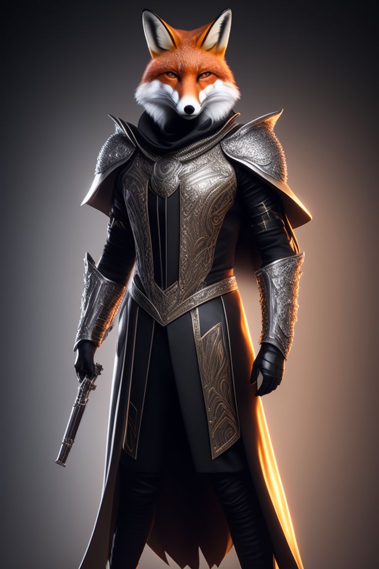 glum-human607: anthropomorphic fox stands tall and confident adorned in ...