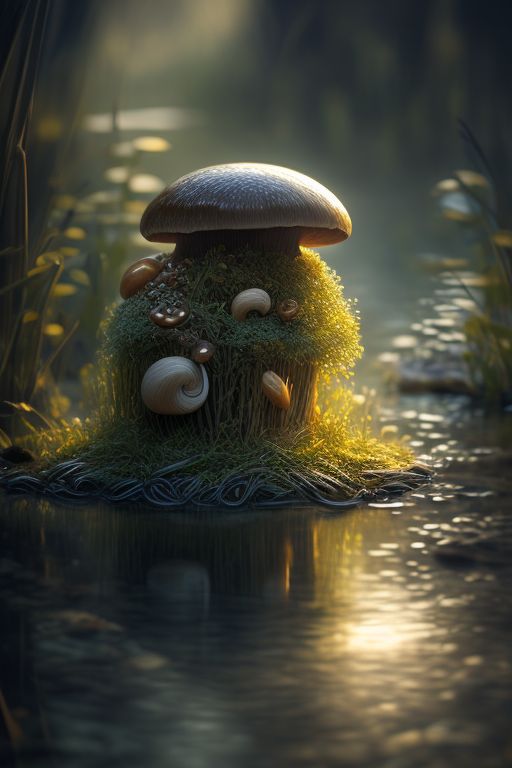 moral-turtle525: pebbles, riverside, reed, swamp, dawn, fog, mushroom ...