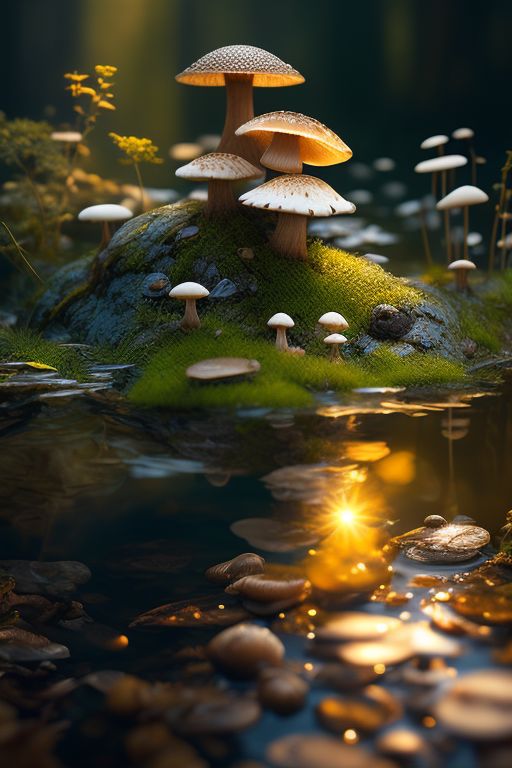 moral-turtle525: pebbles, riverside, reed, swamp, sunny day, mushroom ...
