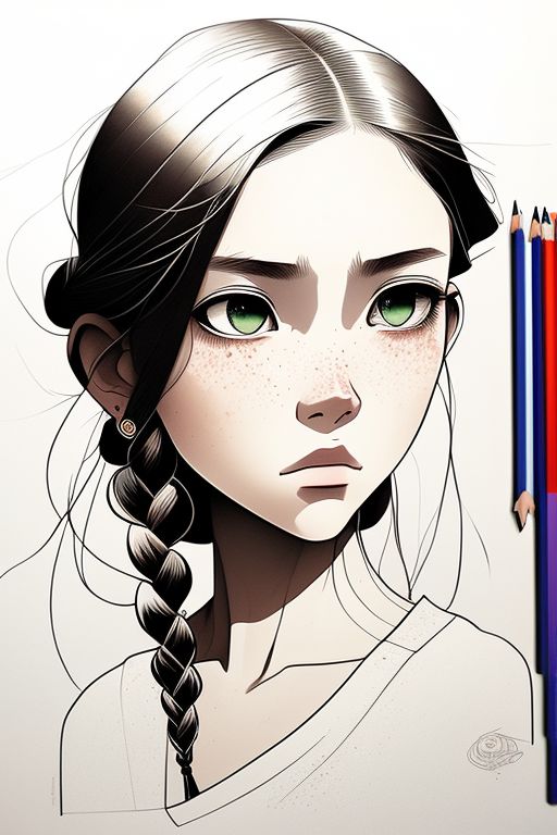 Jaya_Hess: Girl with green eyes, red hair, braided, with freckles on ...