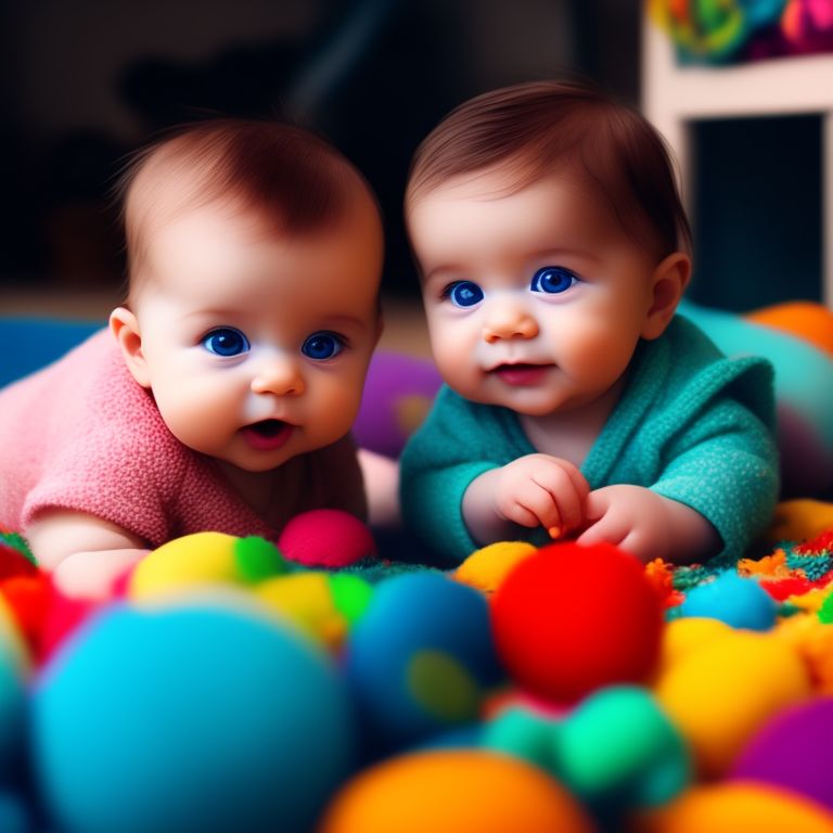 Walk77: realistic photography, two babies playing in a colorful room ...