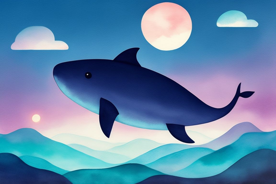 MANTIO.eu: Magical whale is swimming in the sky at night , moon