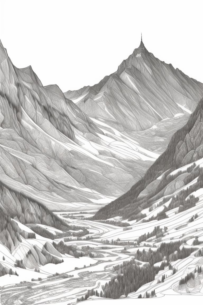 Mountain Range Pencil Drawings