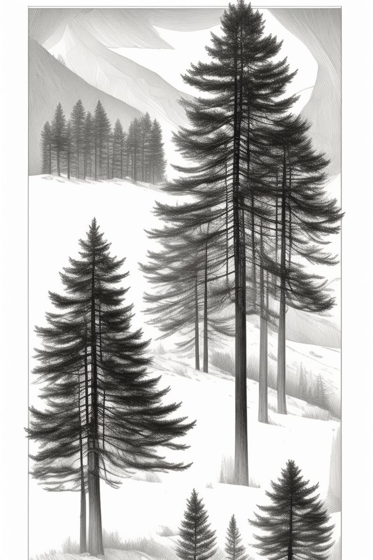 Pine Tree Pencil Drawing