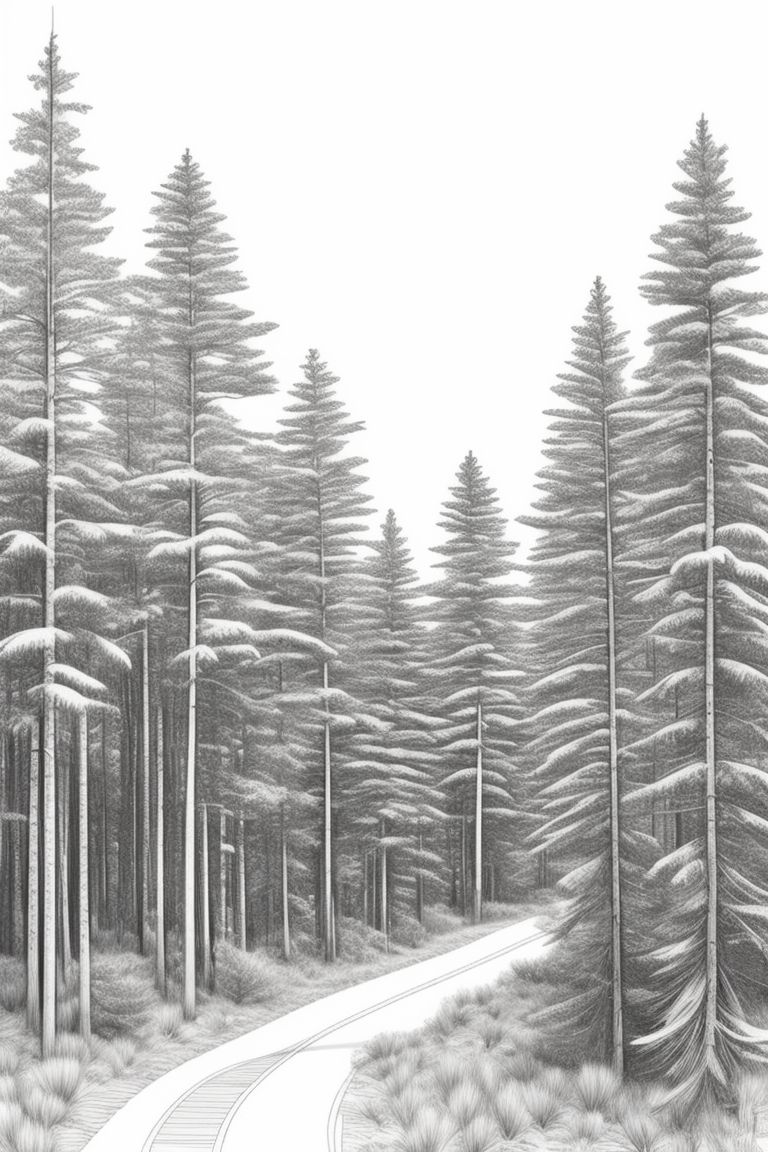 Pine Tree Pencil Drawing