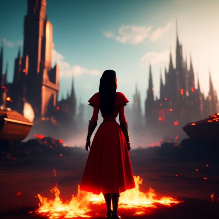 bossy-emu35: female pyromancer wearing red leather dress long black ...